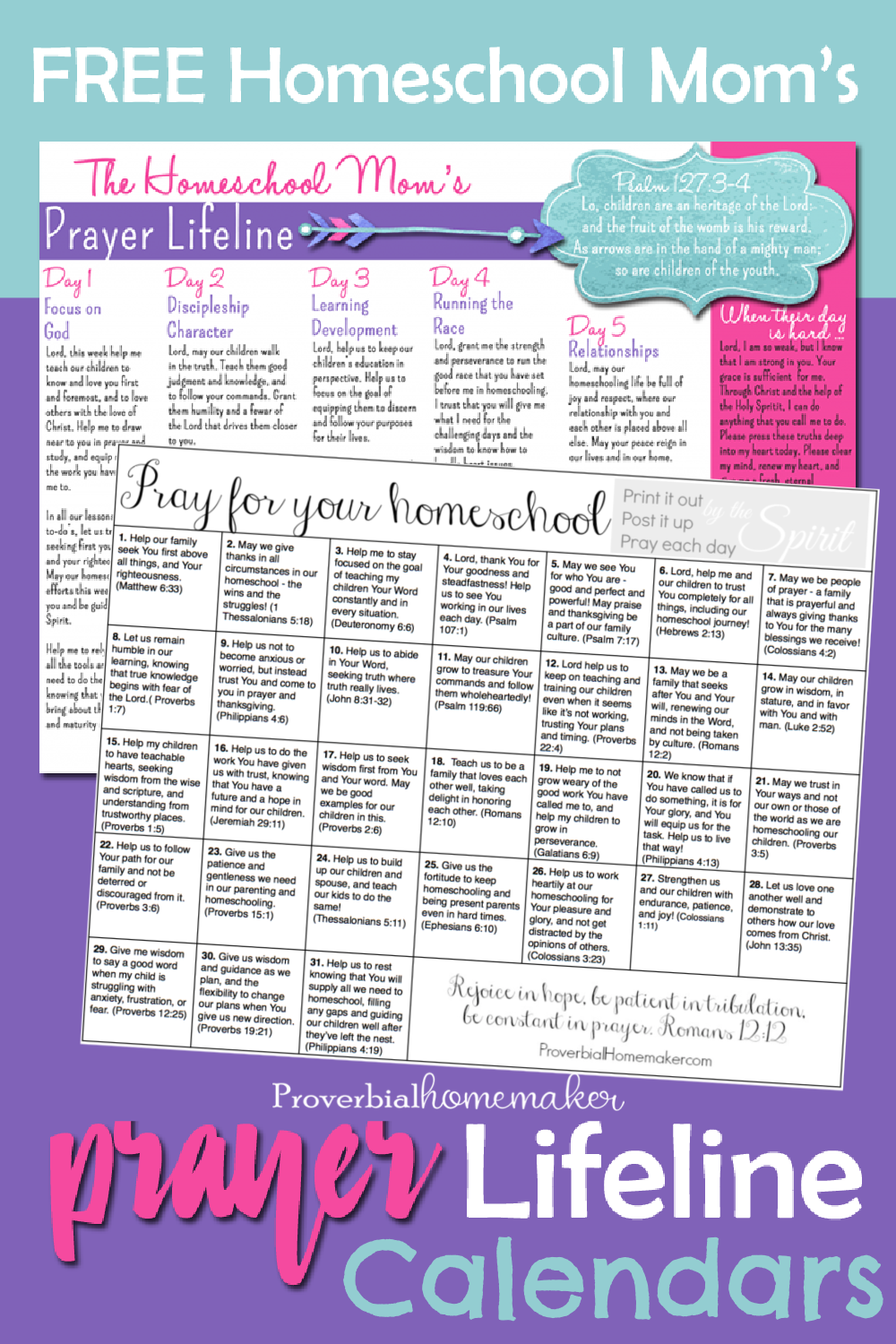 Free Printable Homeschool Prayer Calendars